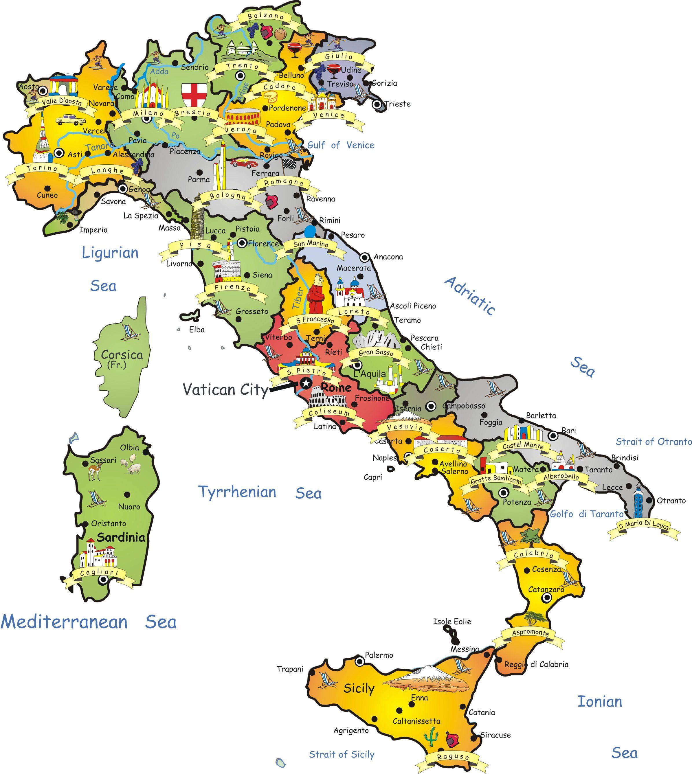 Turistička karta Italije - map Italija turizam (Južna Europa - Europa)