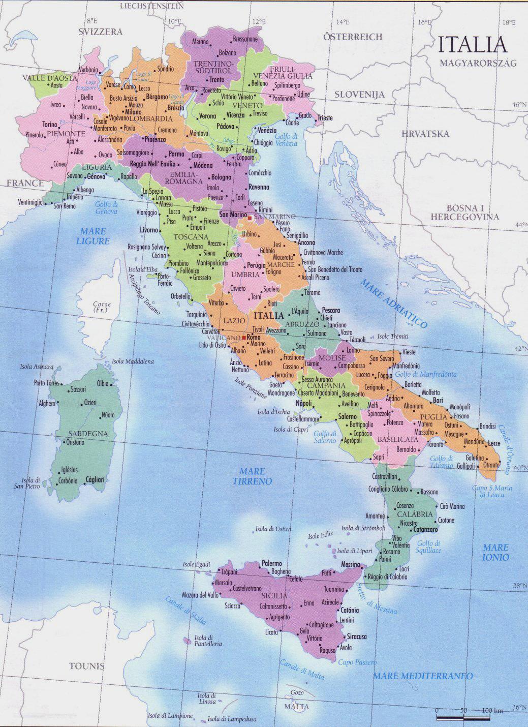 Karta Italije - detaljna karta Italije regije (Južna Europa - Europa)